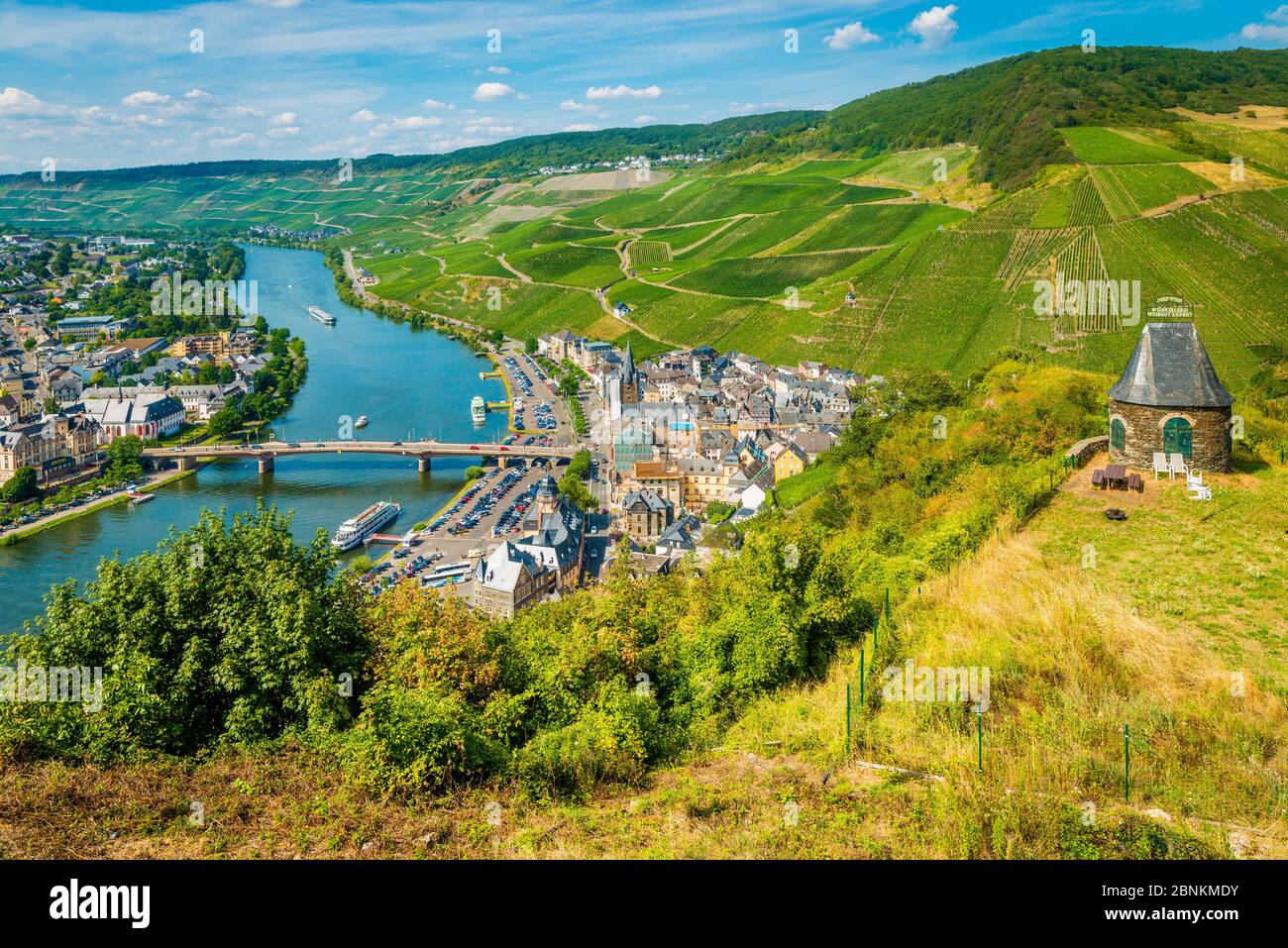 Landshut Castle near Bernkastel-Kues, view of Kues, one of the most ...