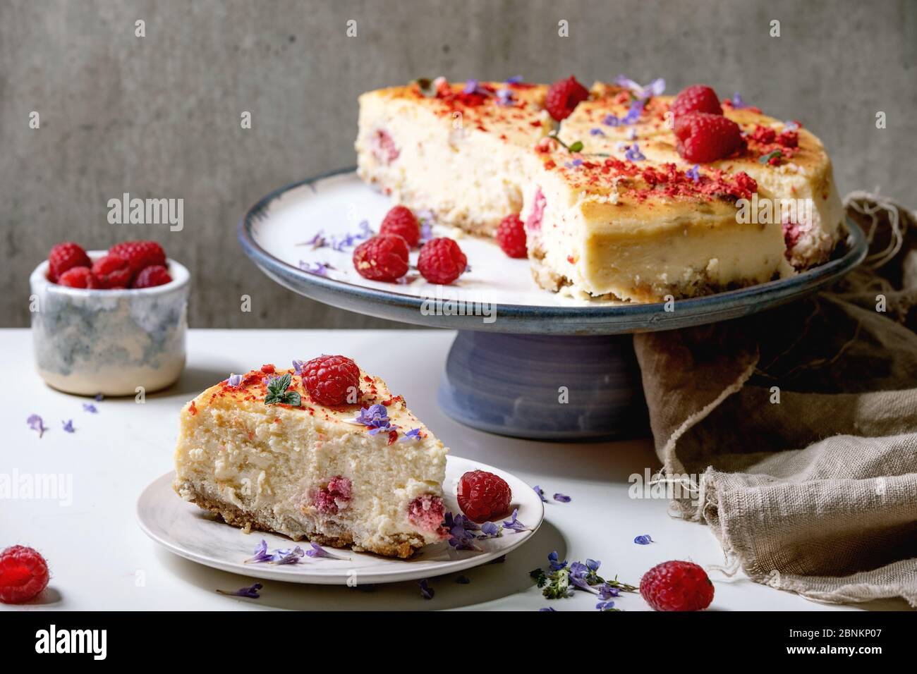 Raspberry baked cheesecake Stock Photo - Alamy