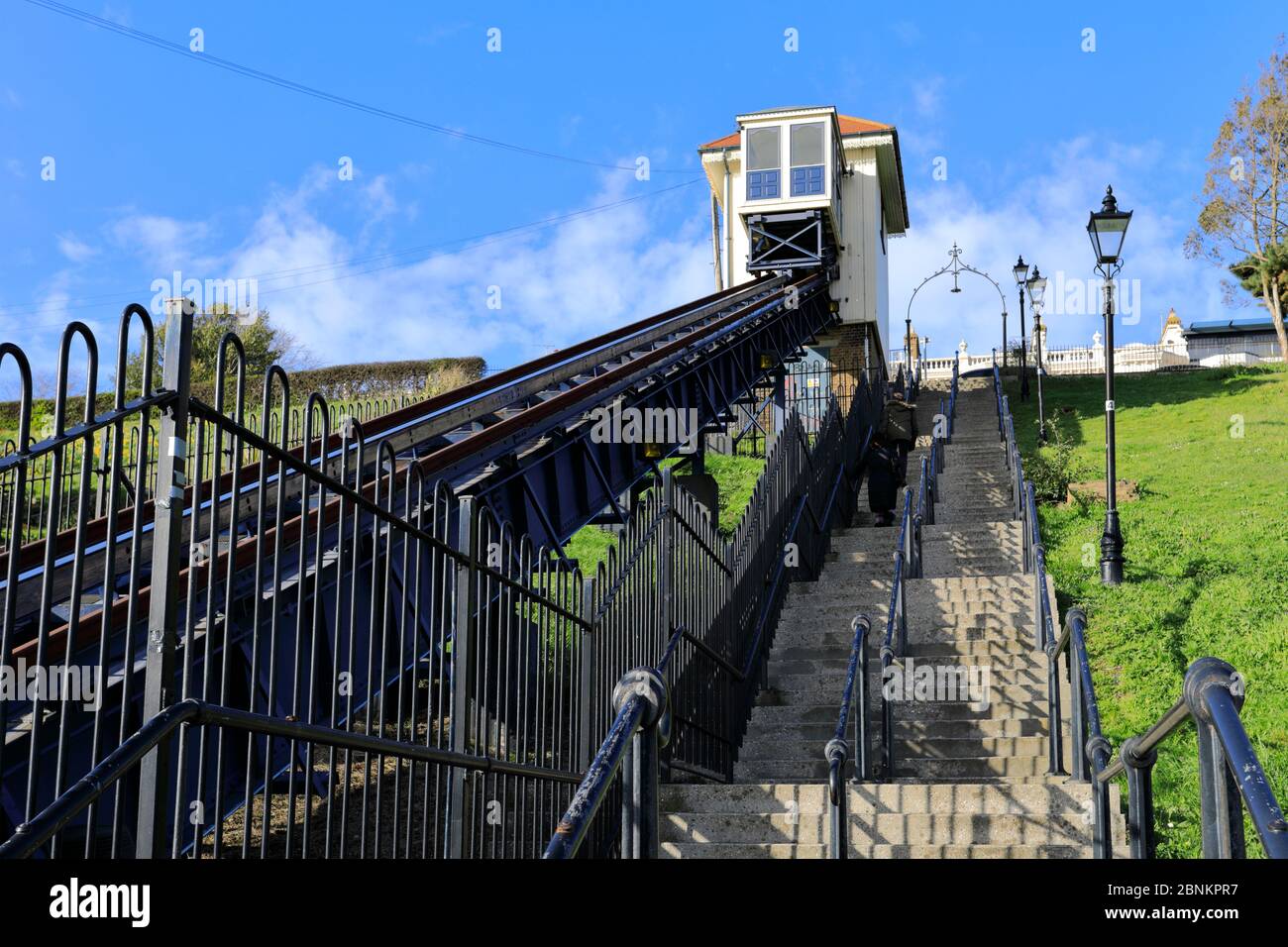 View over the Funicular Railway, Southend-on-Sea town, Thames Estuary ...