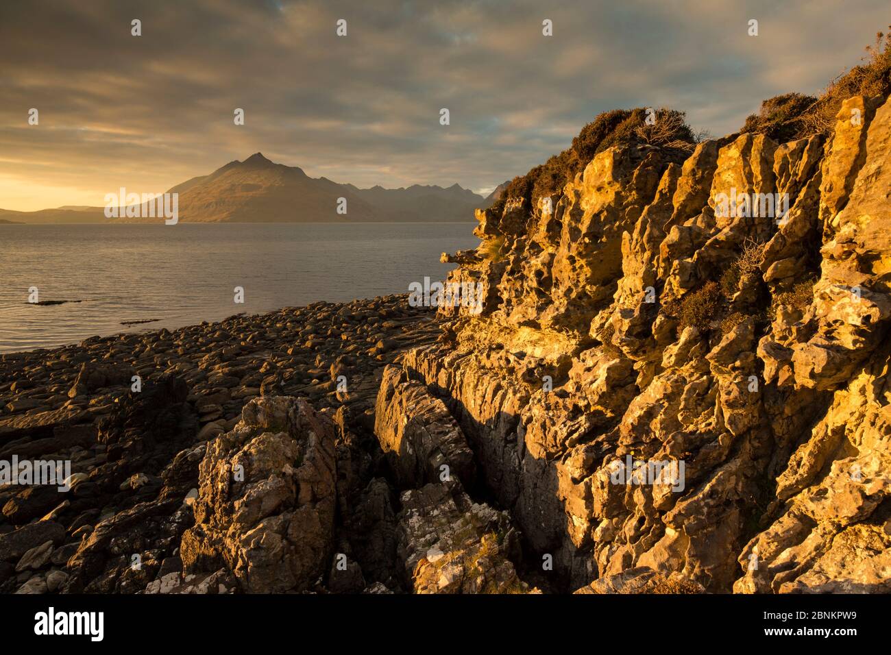 Red Cuillin in evening light from Elgol, Isle of Skye, Inner Hebrides ...