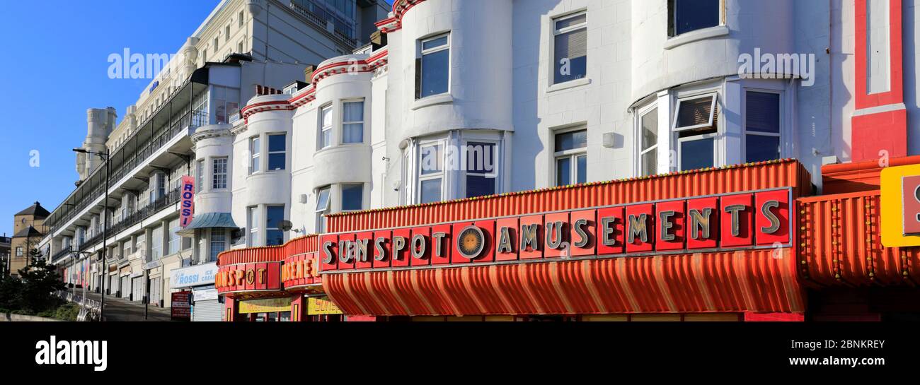 View over the seafront buildings, Southend-on-Sea town, Thames Estuary ...