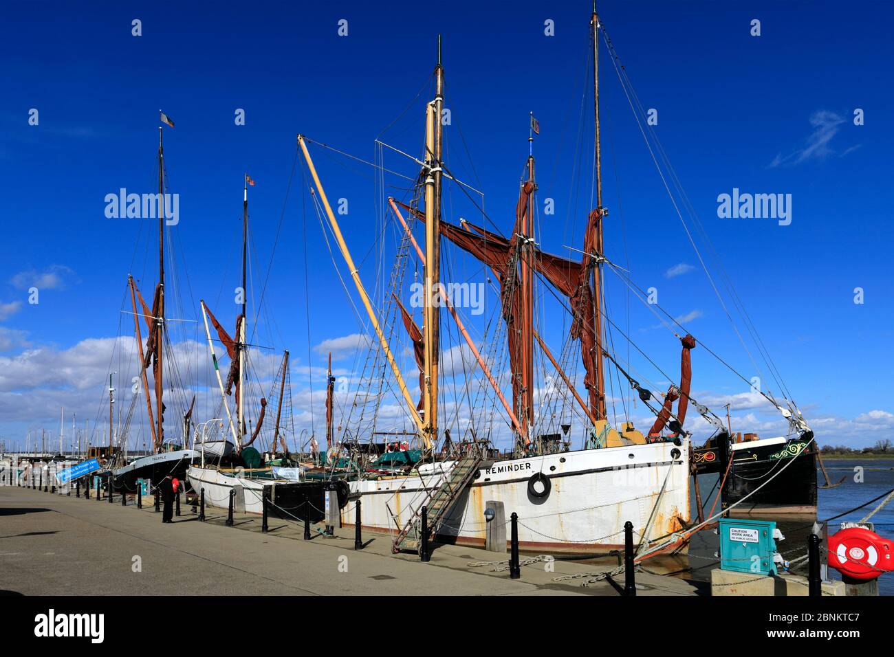 View over the Thames Sailing Barges at Hythe Quay, river Chelmer ...