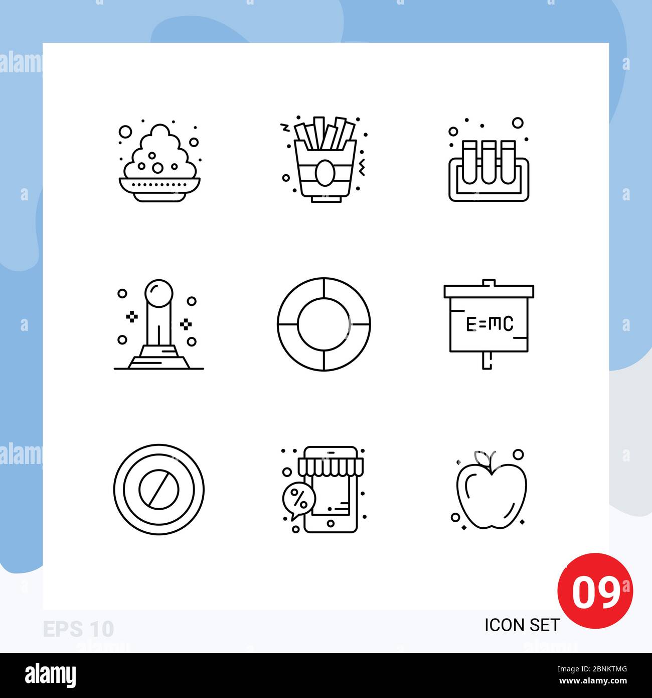 Group of 9 Outlines Signs and Symbols for experiment, pie, test ...