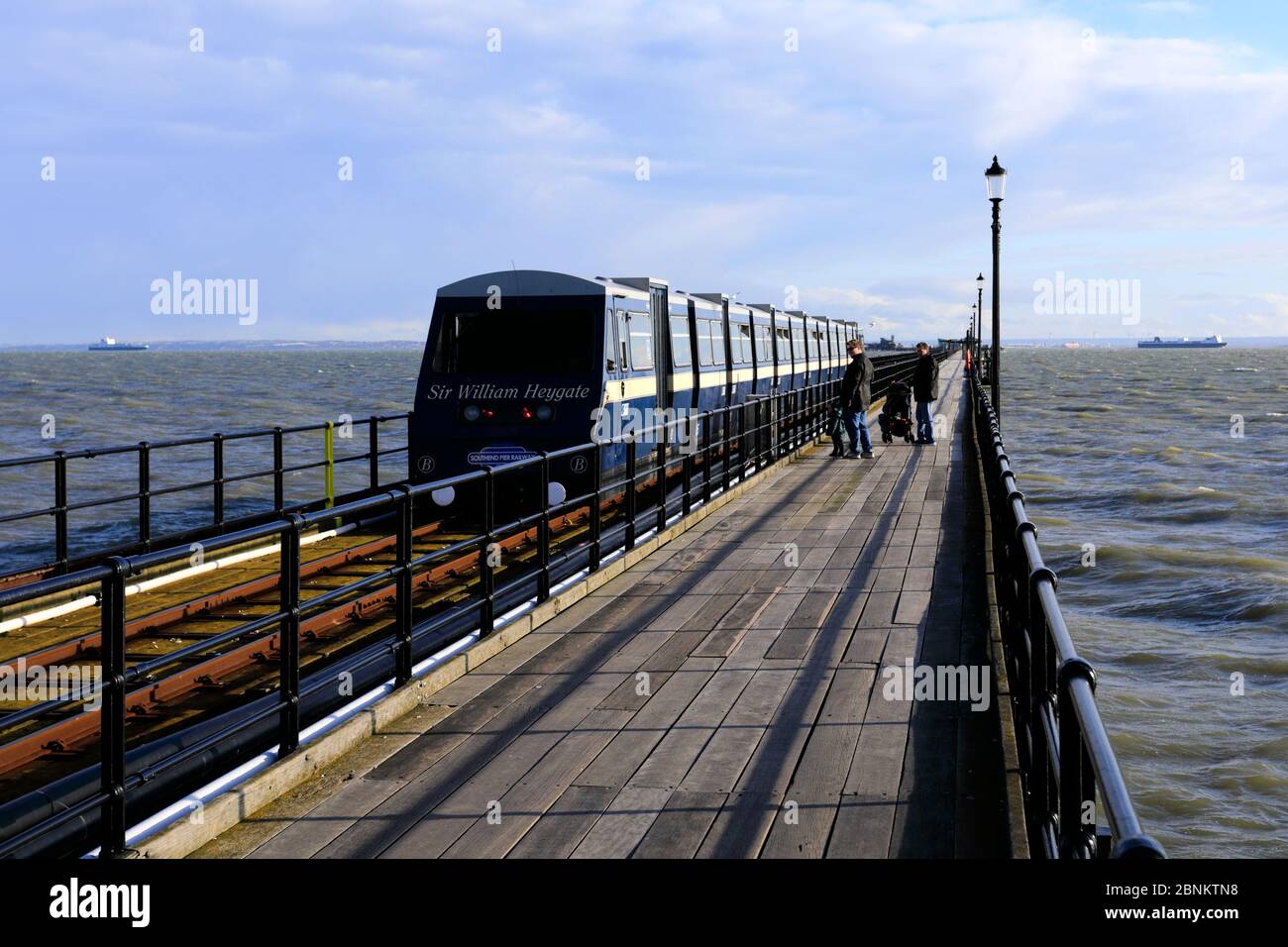 The train on the Pier, Southend-on-Sea town, Thames Estuary, Essex ...