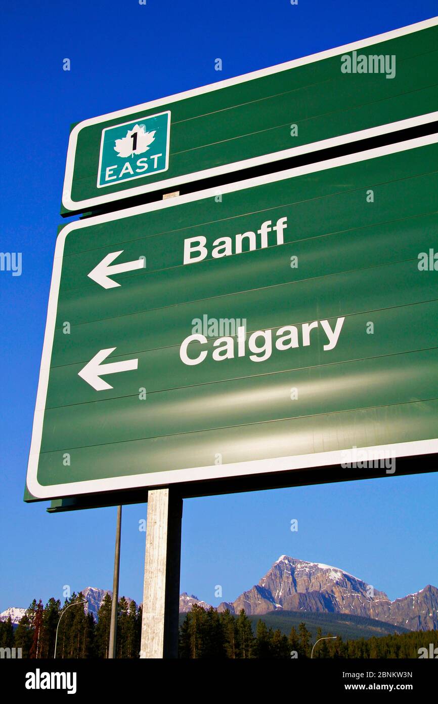 Street signs at Banff, Banff National Park, Alberta, Rocky Mountains ...