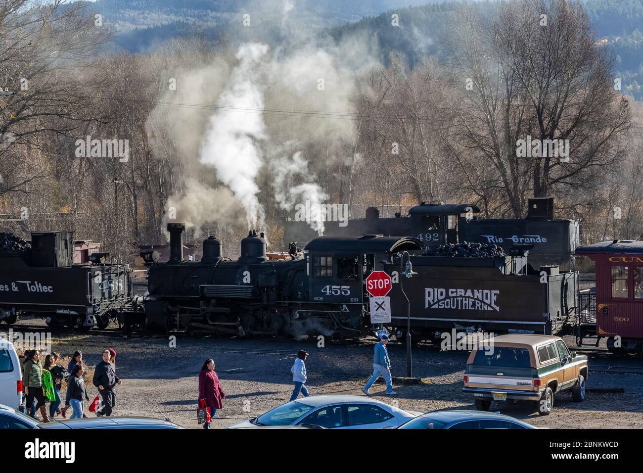 Passengers at the Chama Station of the Cumbres & Toltec Scenic Railroad ...