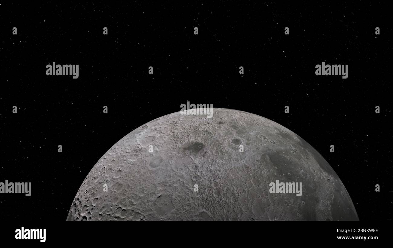 3D rendering of the lunar orbit. The Moon against the background of ...