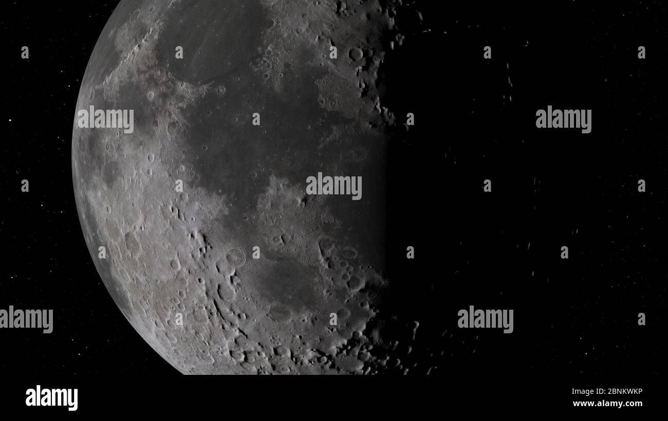3D rendering of the lunar orbit. The Moon against the background of ...