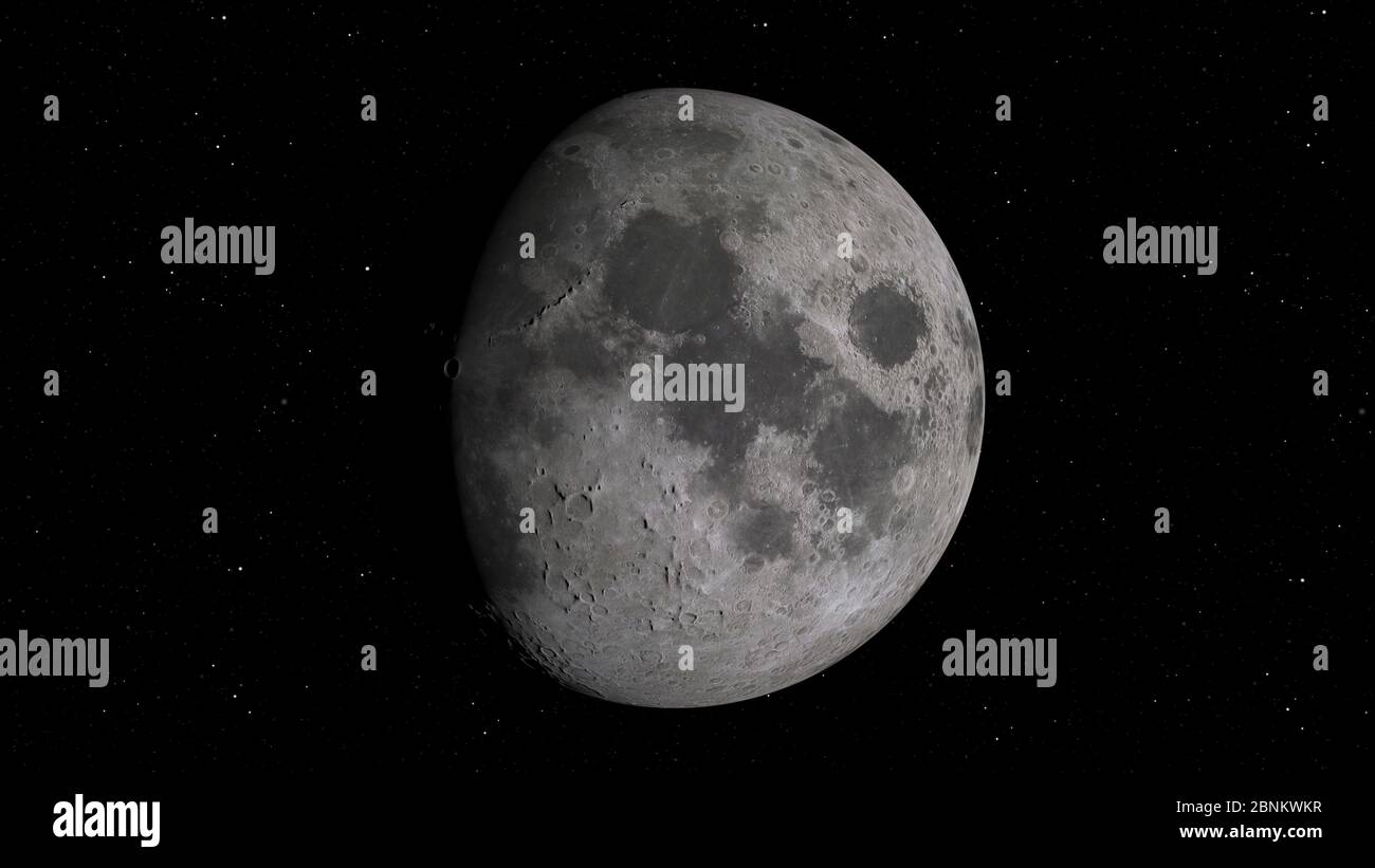 3D rendering of the lunar orbit. The Moon against the background of ...