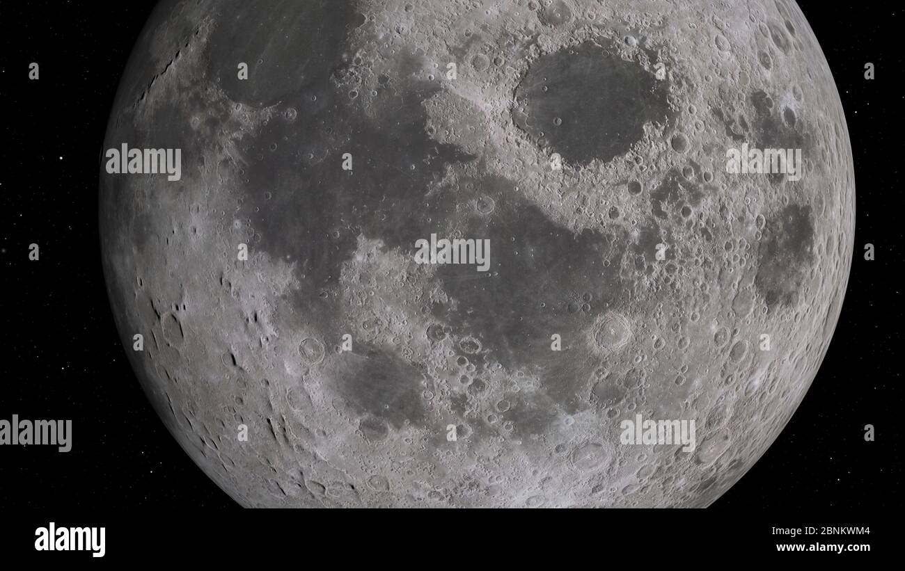 3D rendering of the lunar orbit. The Moon against the background of ...