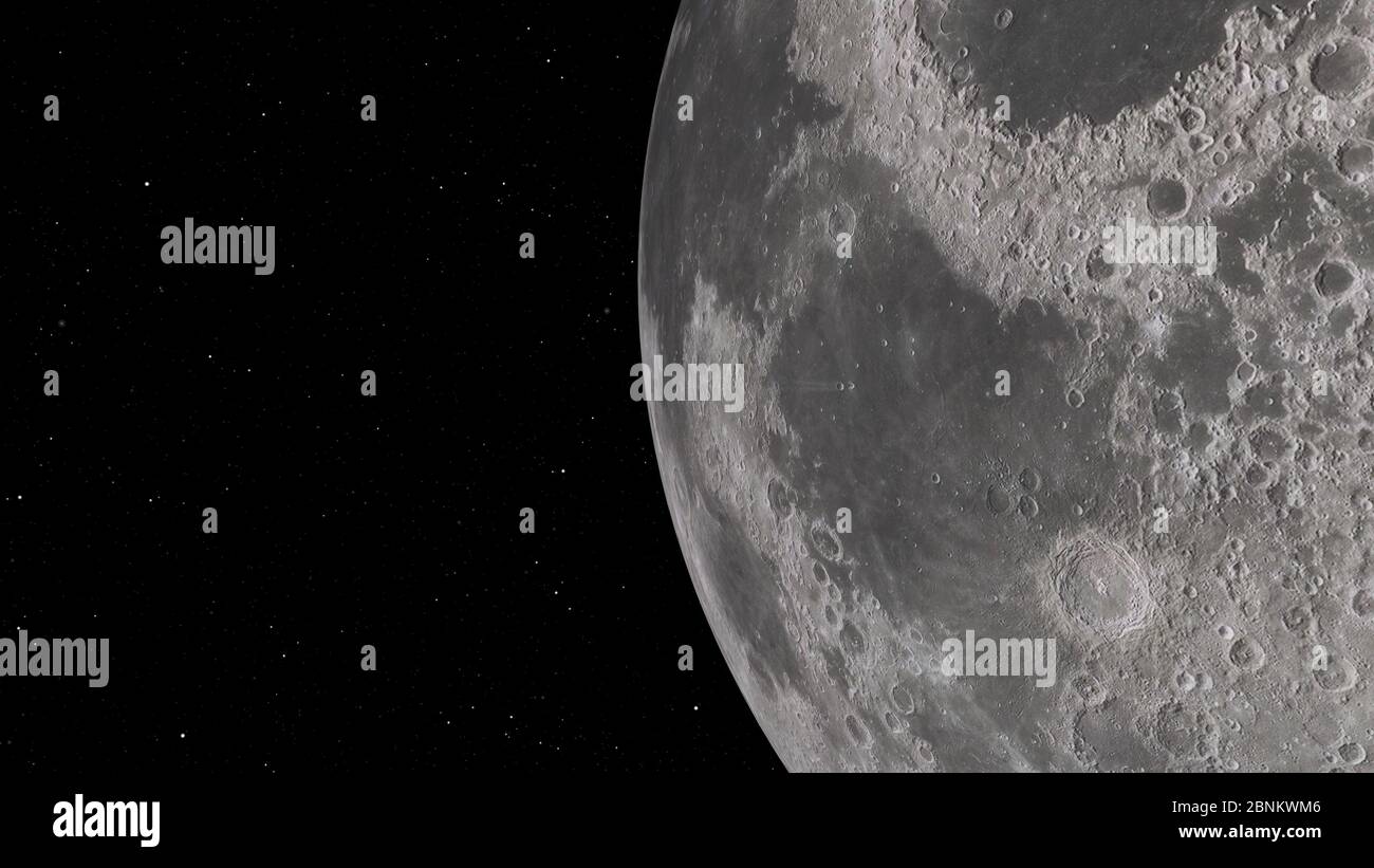 3D rendering of the lunar orbit. The Moon against the background of ...