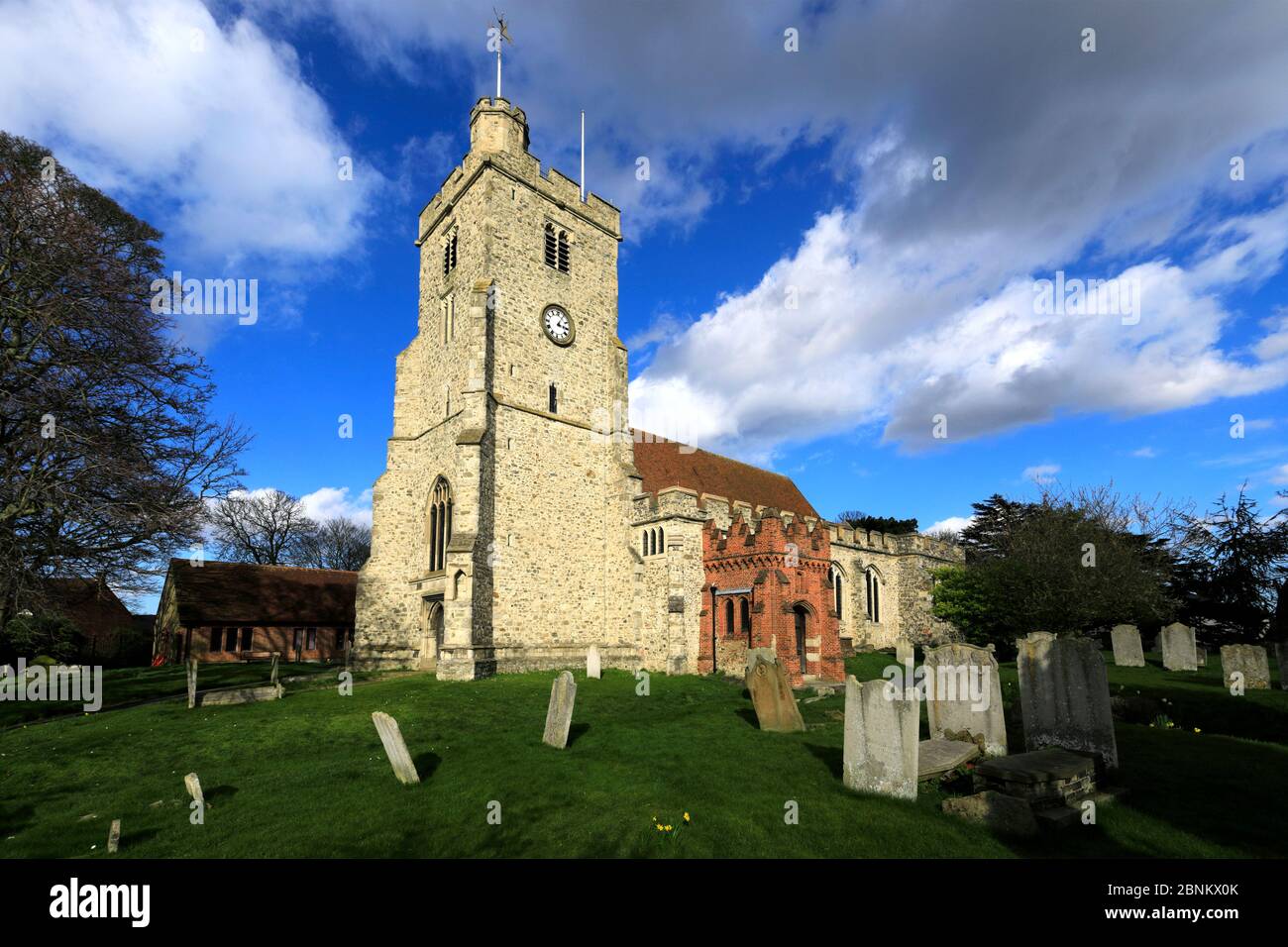 Summer view of the Holy Trinity church, Rayleigh town, Essex County ...