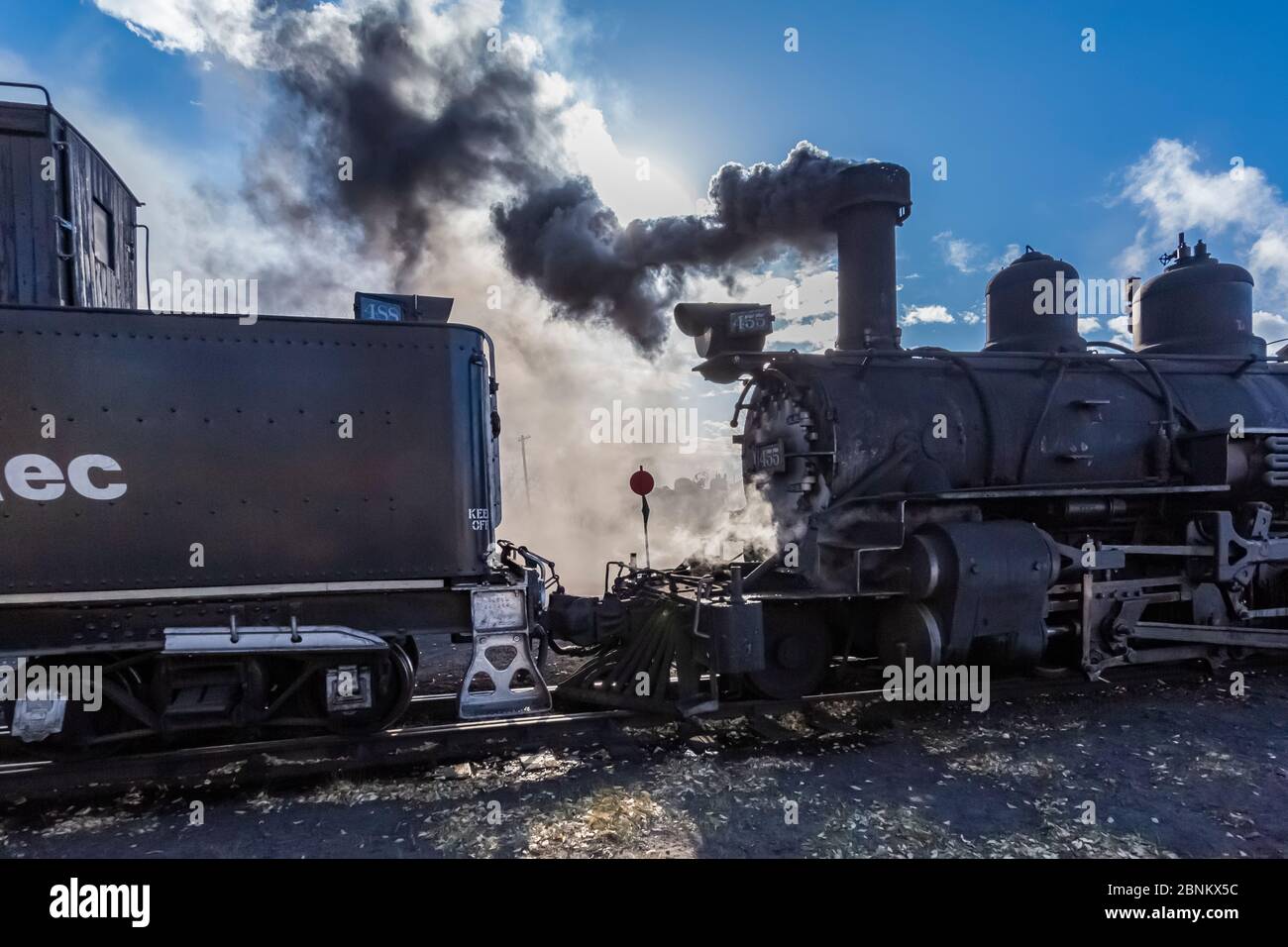 Locomotives ready for a run at the Chama Station of the Cumbres ...