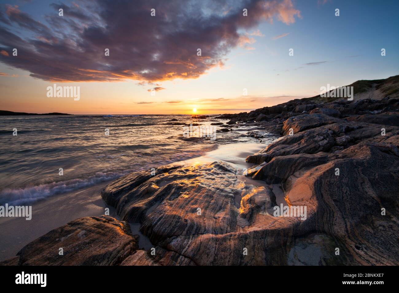 Sunset, Isle of Barra, Outer Hebrides, Scotland, UK, July 2011 Stock ...
