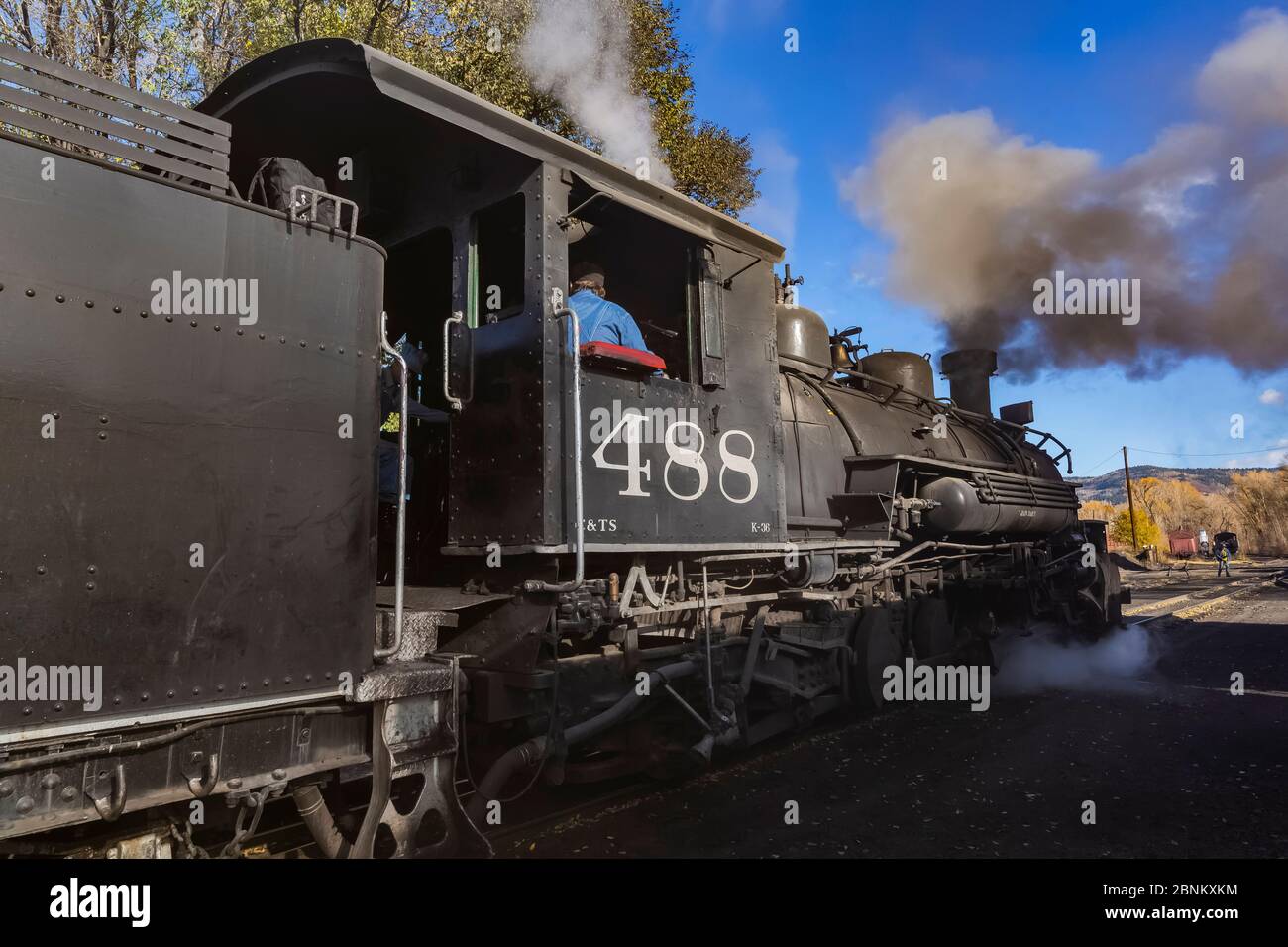 Locomotives ready for a run at the Chama Station of the Cumbres ...