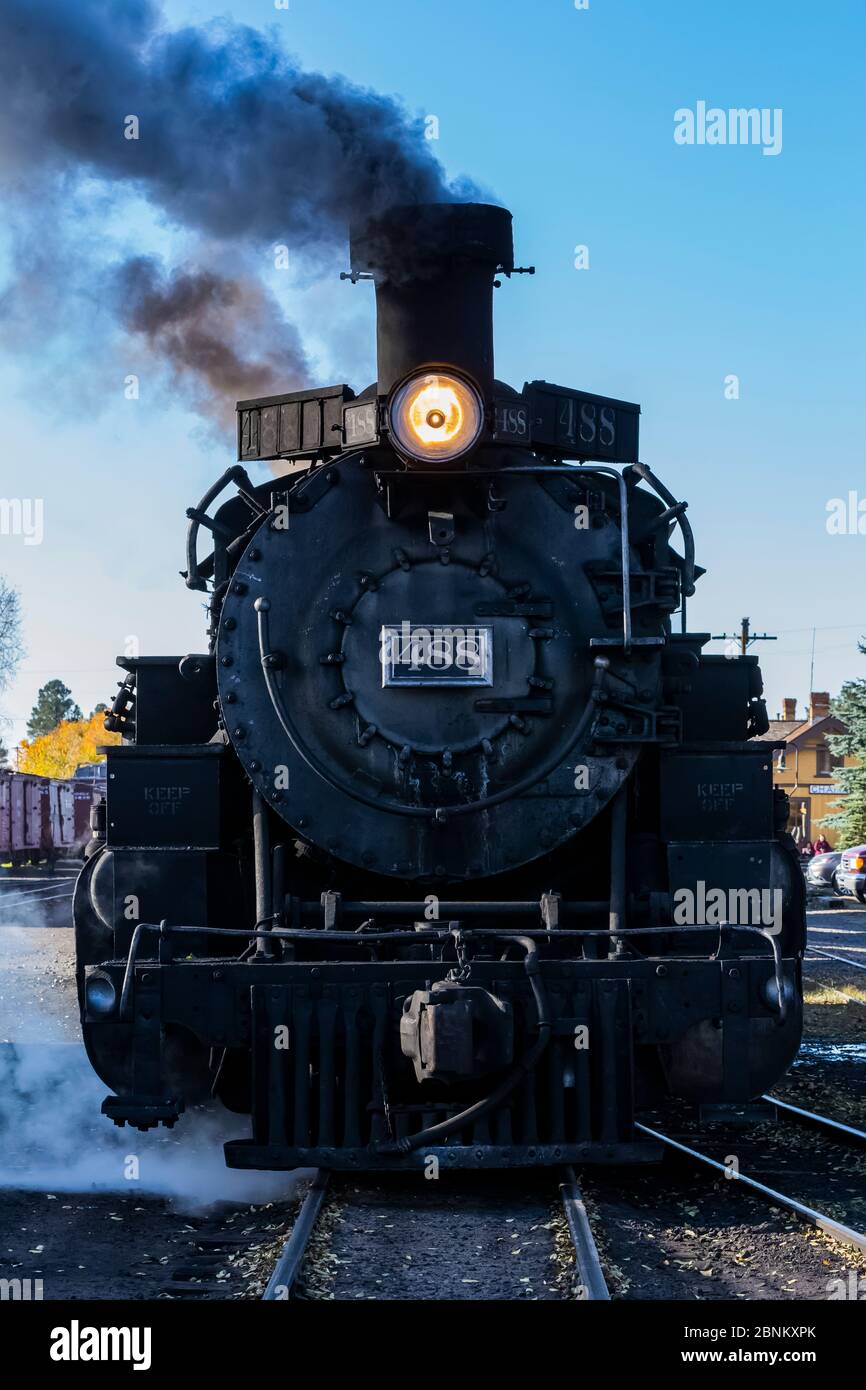 Locomotives ready for a run at the Chama Station of the Cumbres ...