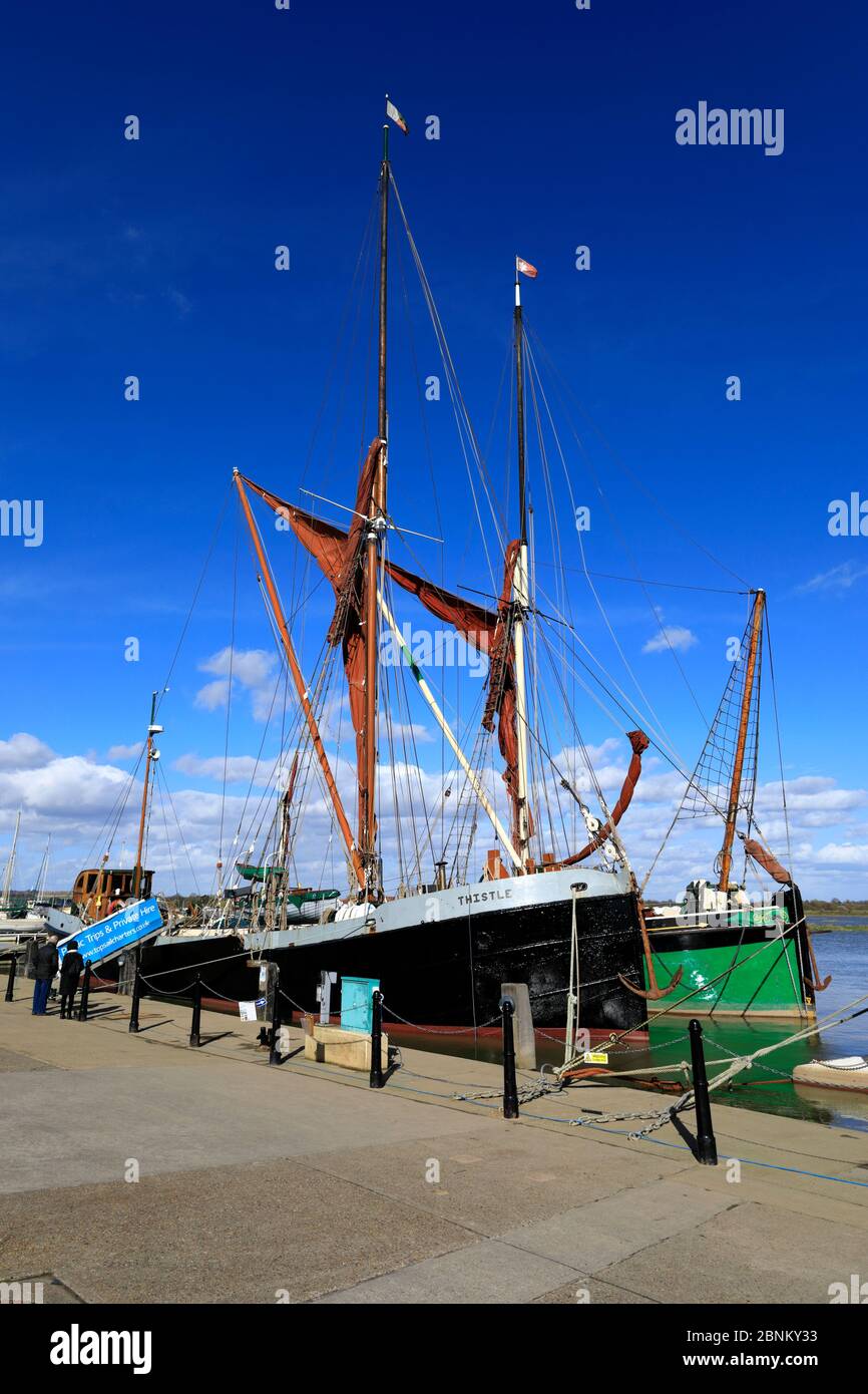 View over the Thames Sailing Barges at Hythe Quay, river Chelmer ...