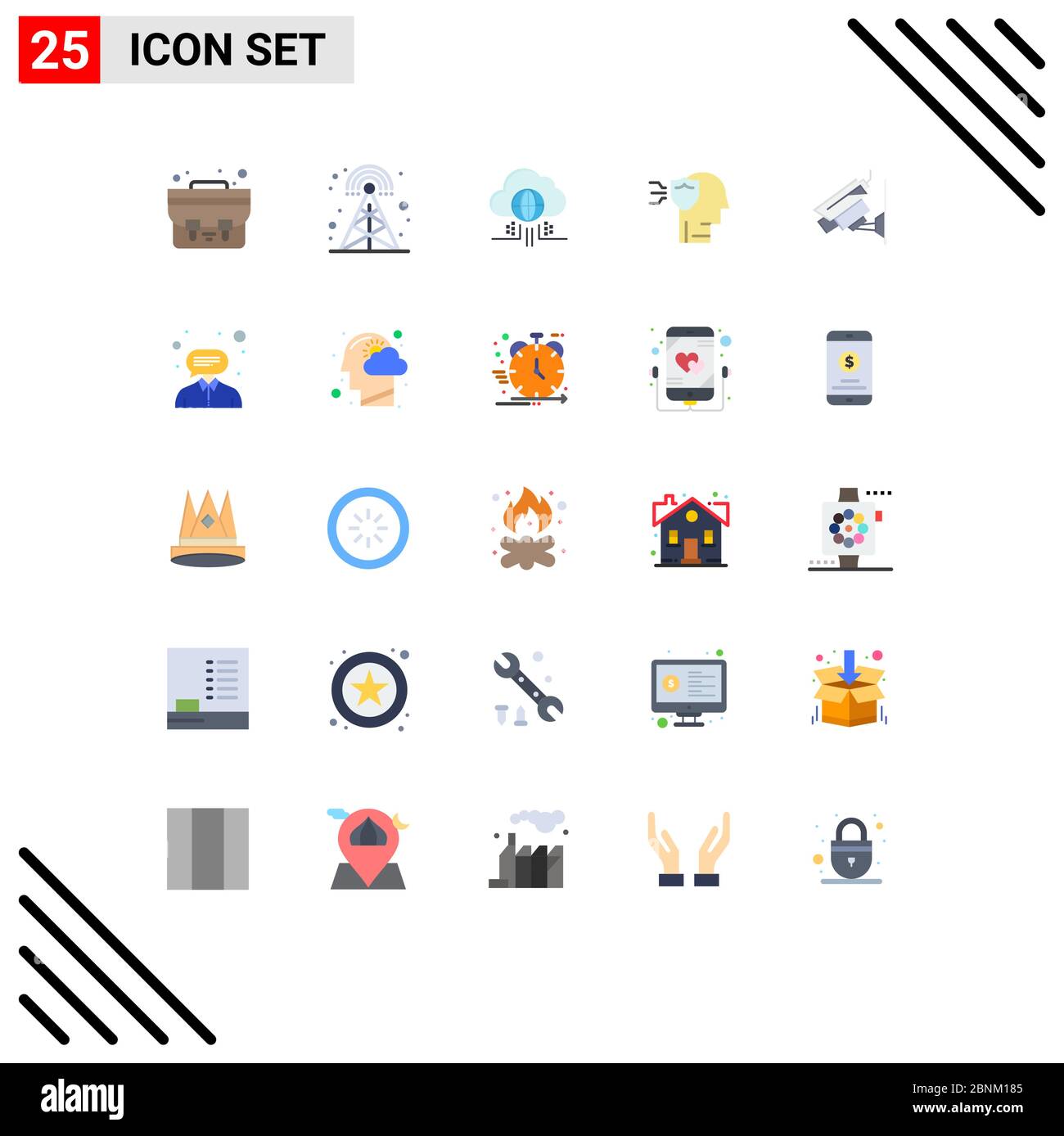Flat Color Pack of 25 Universal Symbols of security, camera, think ...