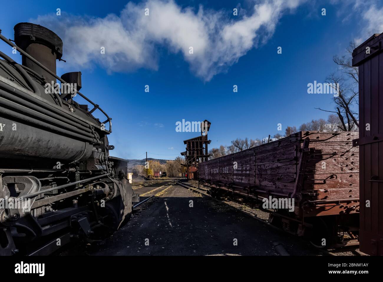 Rail yard at the Chama Station of the Cumbres & Toltec Scenic Railroad ...