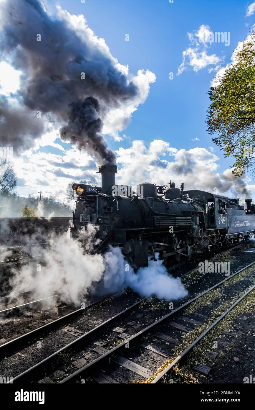 Steam locomotive preparing for work hauling passengers, at the Chama ...