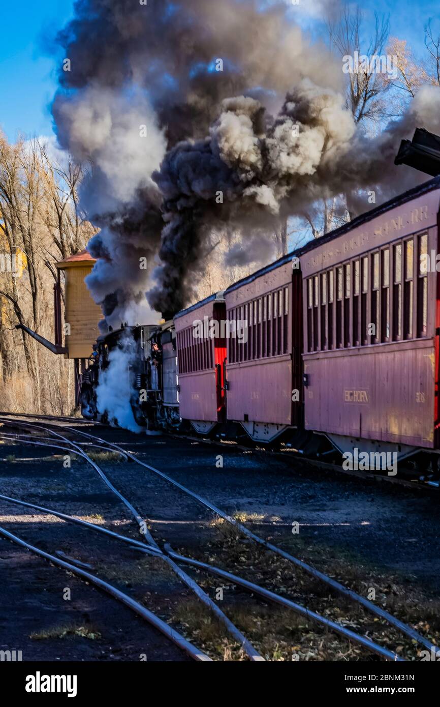 Passenger train leaving Chama Station of the Cumbres & Toltec Scenic ...