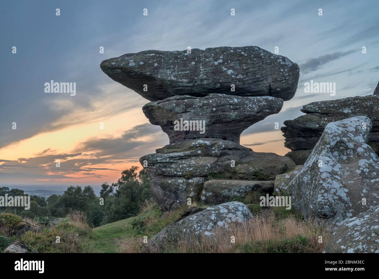 Sunset over Brimham Rocks, Yorkshire, England, UK, August Stock Photo ...