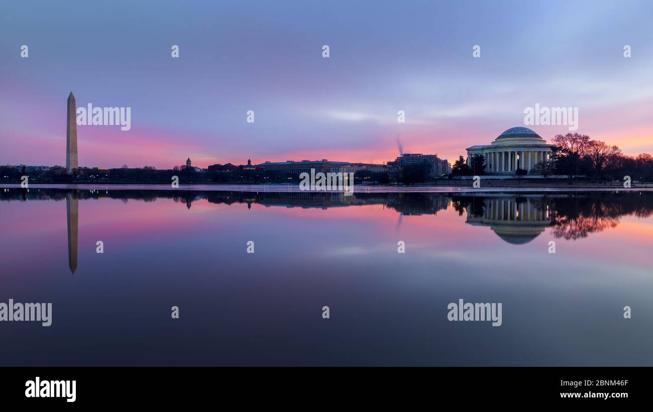 The Washington Monument And Jefferson Memorial at Late Dawn Stock Photo ...