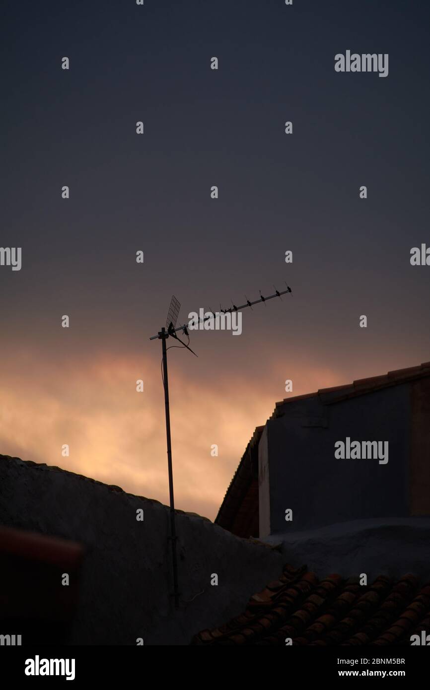 Aerial in sad mountain village at sunset Stock Photo - Alamy