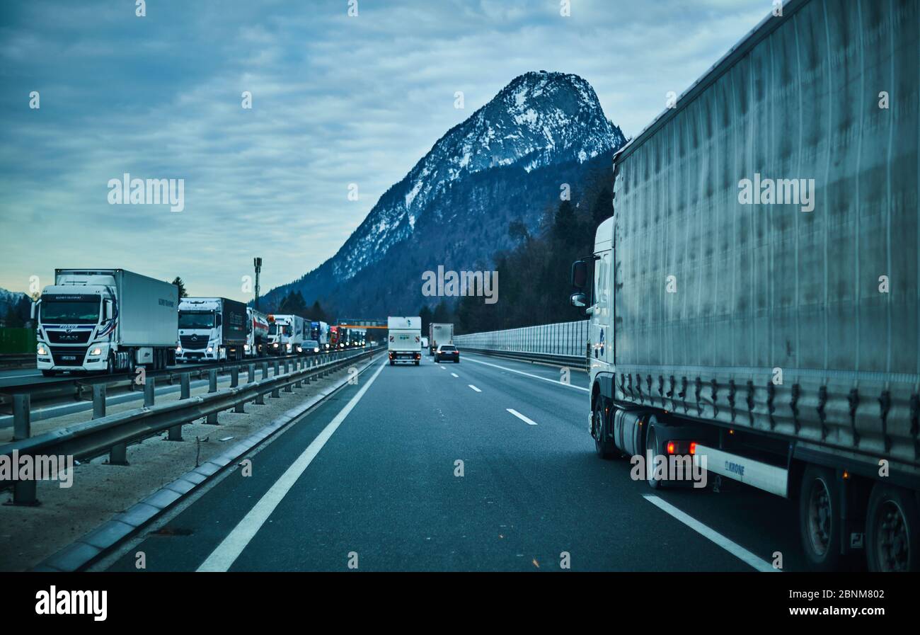 Autobahn, truck, traffic, Alps, Austria Stock Photo - Alamy