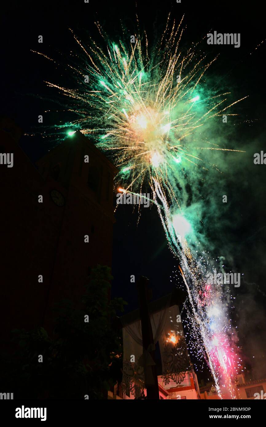 Fireworks over the church on a summer night, Colors of fire Stock Photo ...