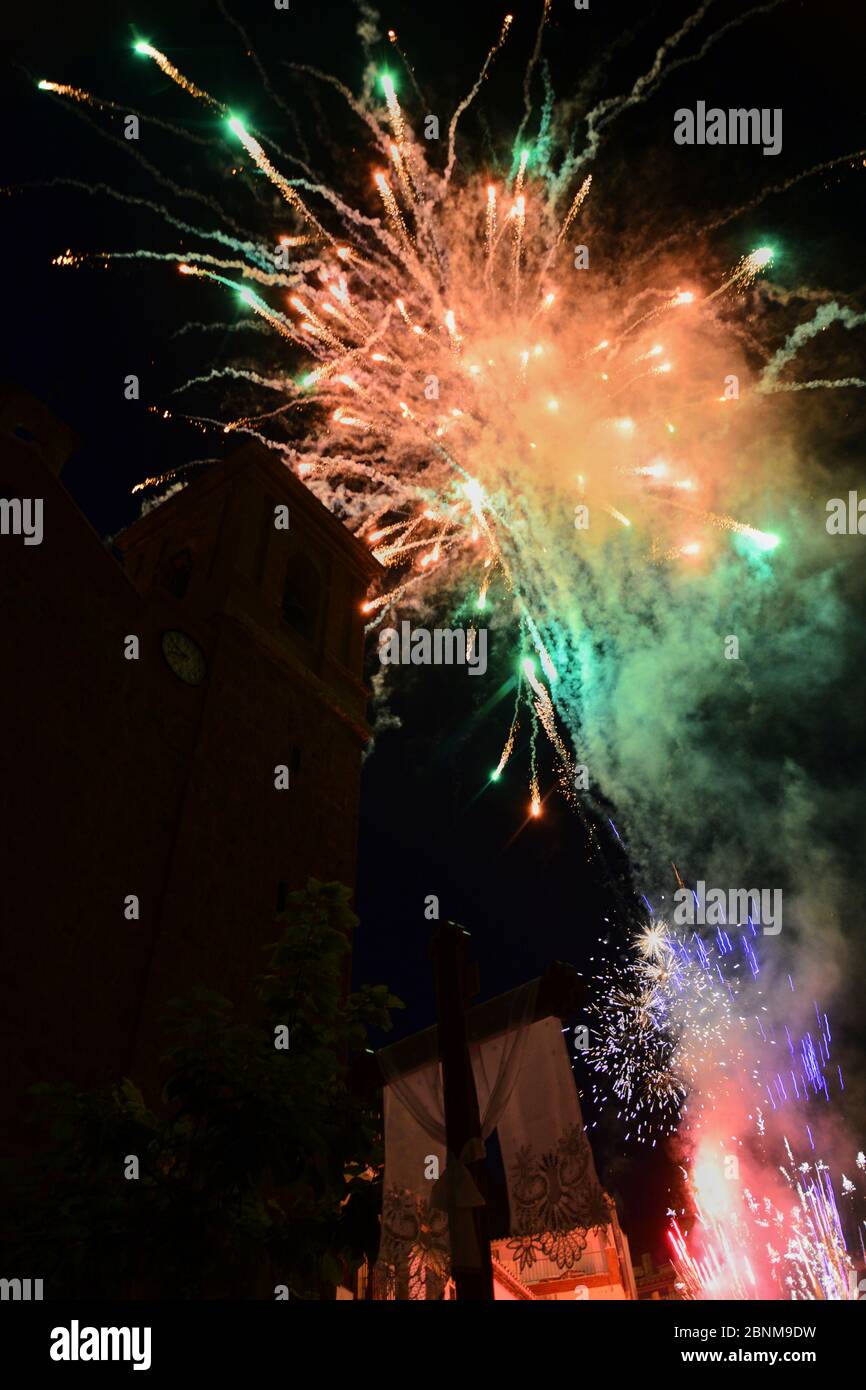 Fireworks over the church on a summer night, Colors of fire Stock Photo ...
