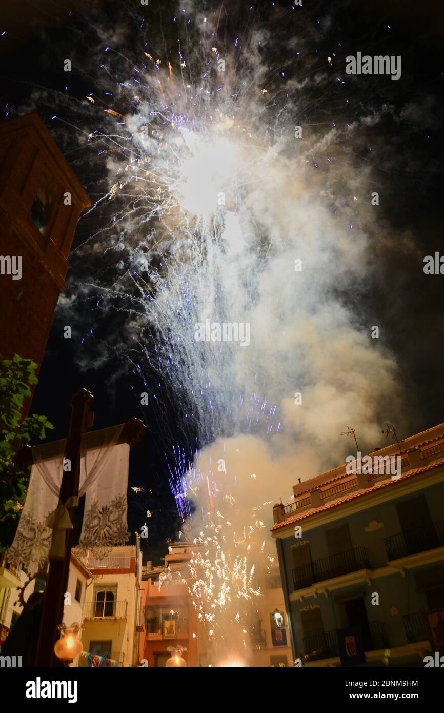 Fireworks over the church on a summer night, Colors of fire Stock Photo ...