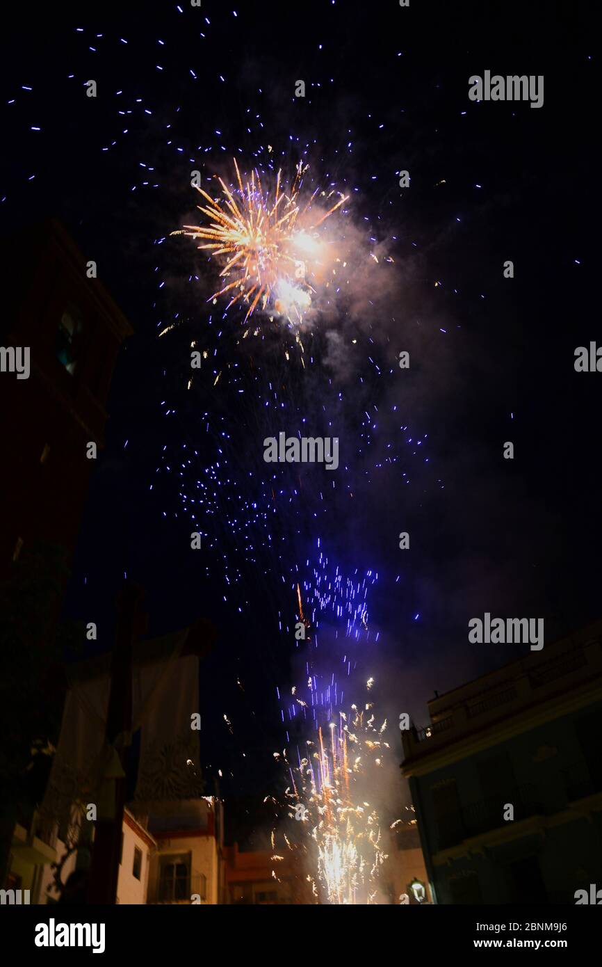 Fireworks over the church on a summer night, Colors of fire Stock Photo ...