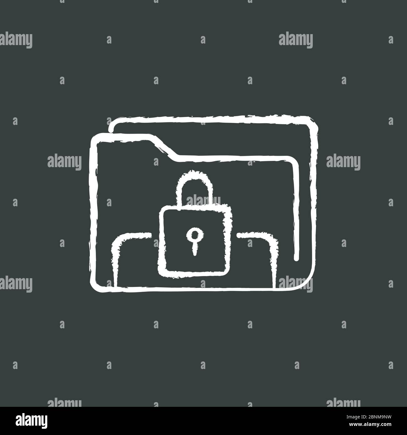 Documents security chalk white icon on black background. Personal data ...