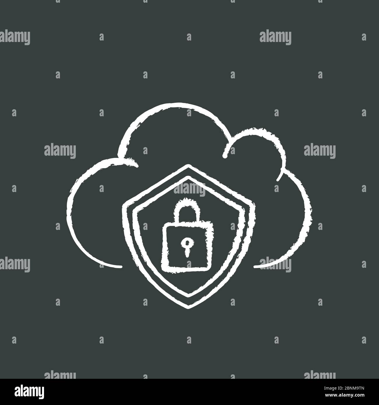 Cloud security chalk white icon on black background. Personal Internet page encryption. Digital ...