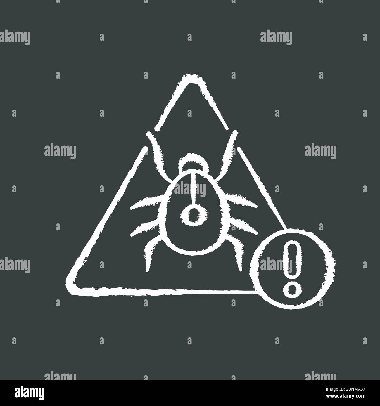 Computer virus chalk white icon on black background. Suspicious malware ...