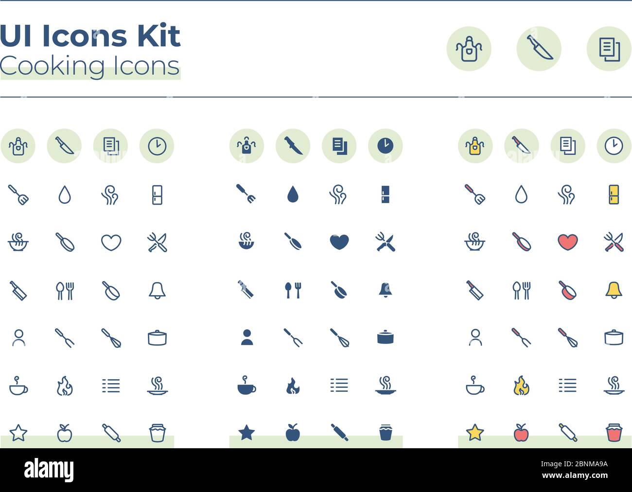 Cooking UI icons kit. Meal preparation thin line, glyph and color ...