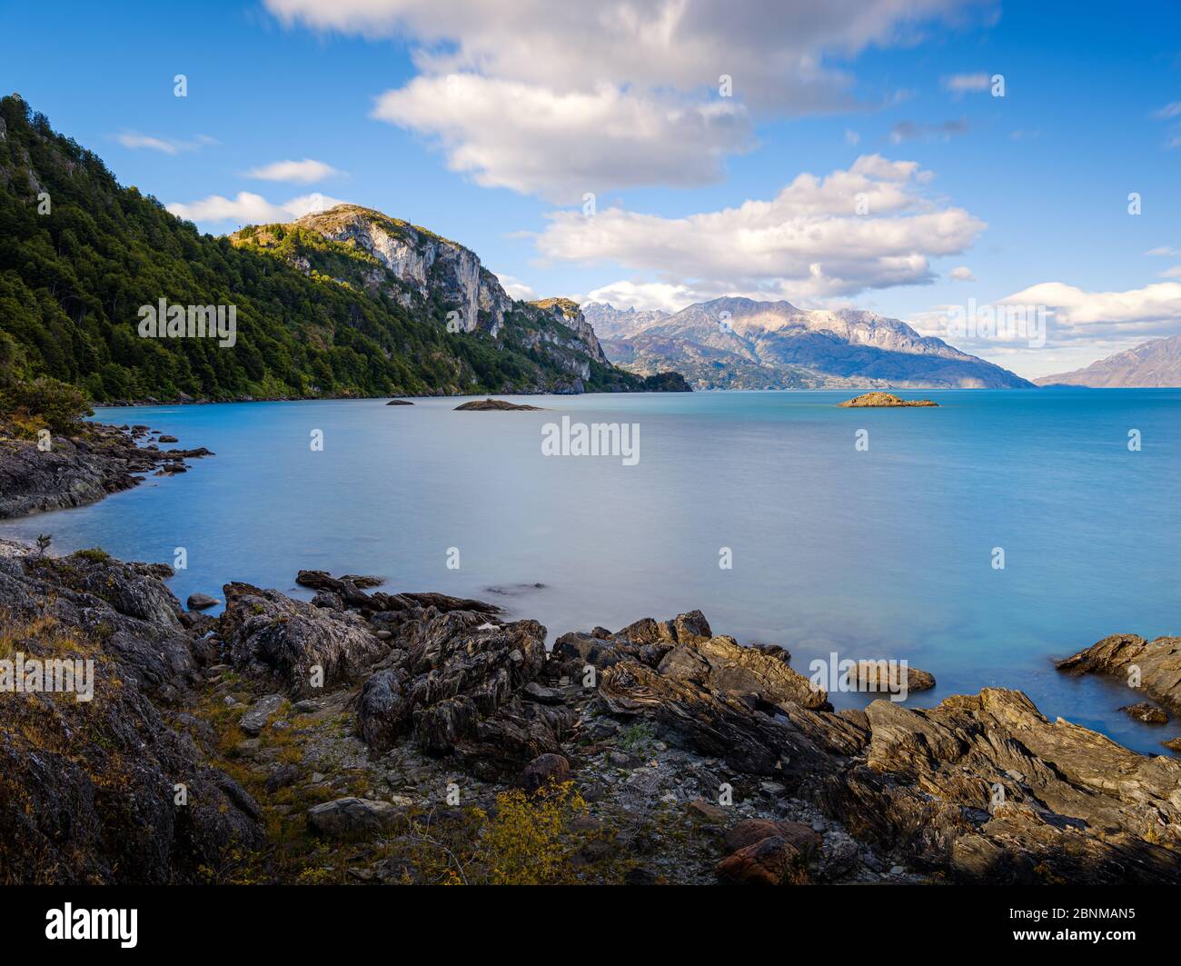 PUERTO RIO TRANQUILO, CHILE - CIRCA FEBRUARY 2019: Sunset over Lake ...