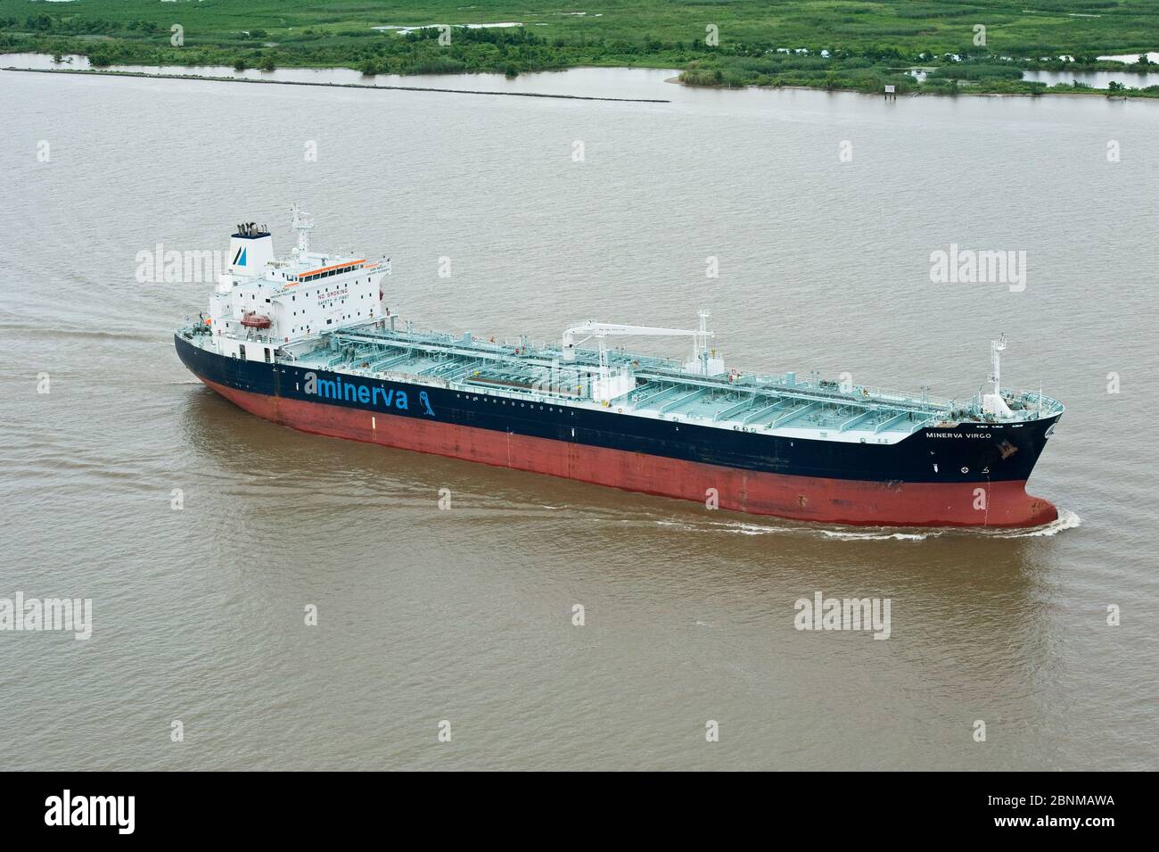 Aerial view of Minerva Virgo oil tanker / chemical tanker sailing along ...