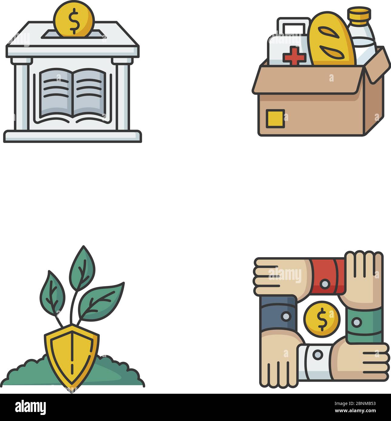 Activism RGB color icons set. Donation to public library. Humanitarian ...