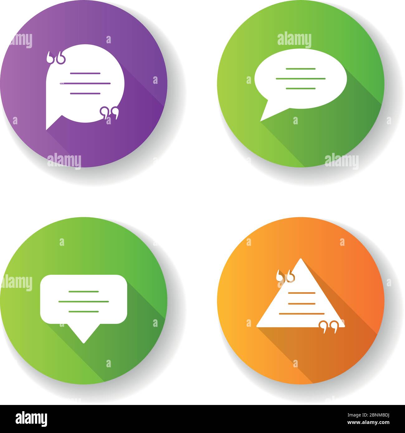 Empty chat bubbles with quotation marks flat design long shadow glyph ...