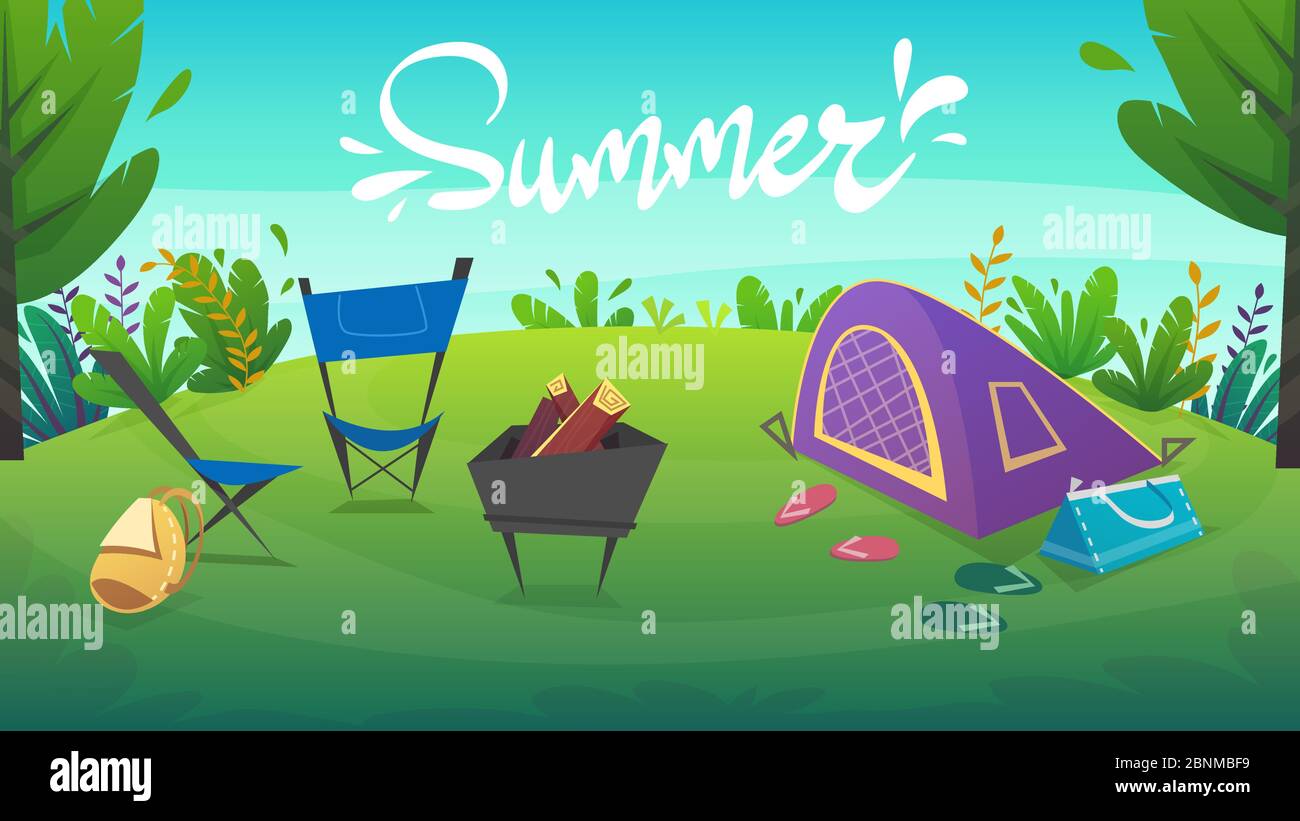 nature park background. green grass on the lawn field, bushes plants ...