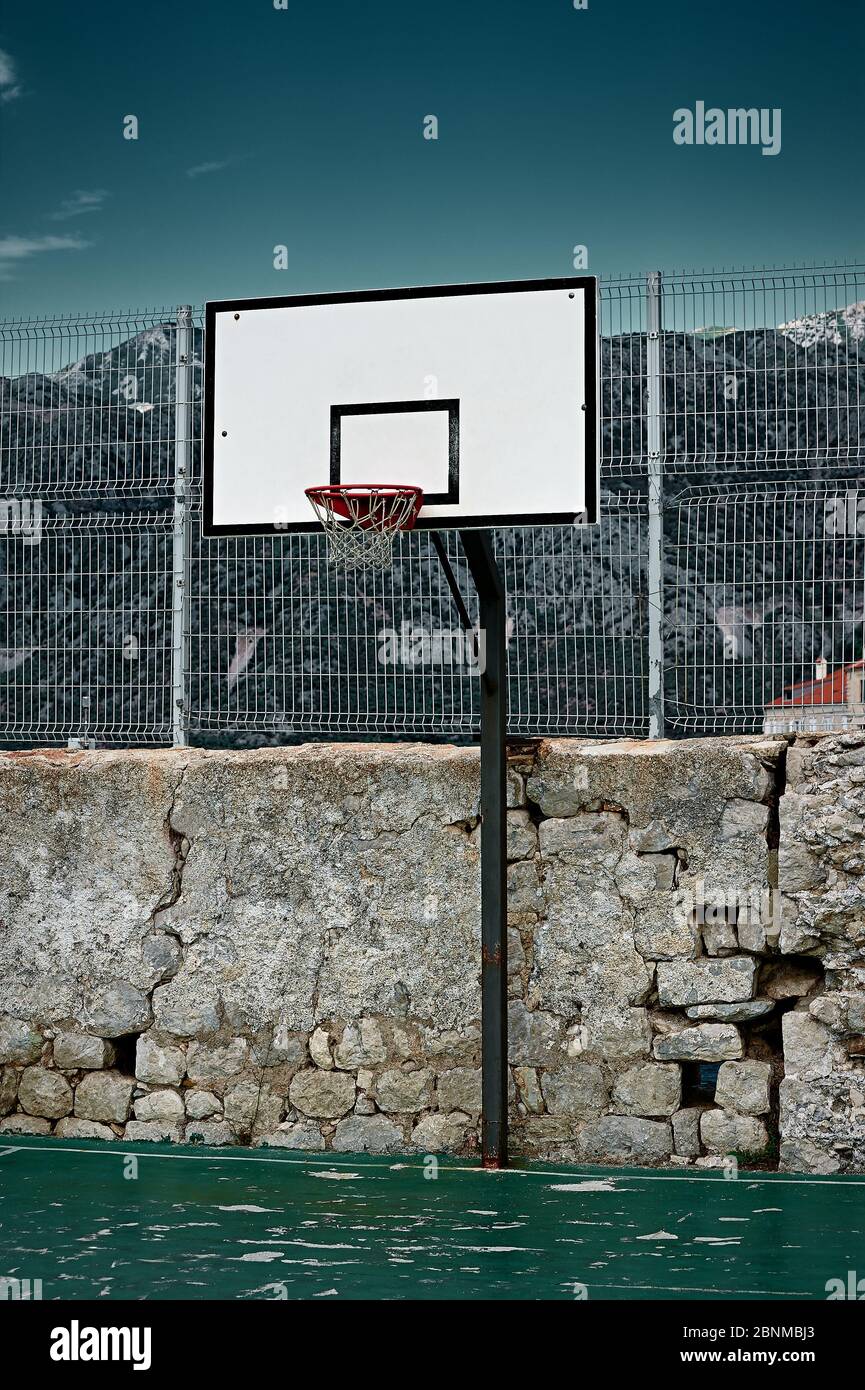 Fragment of sports urban court - basketball shield with basket Stock ...