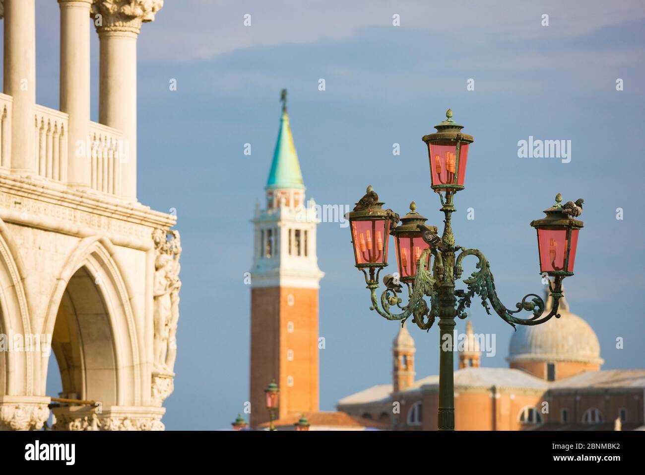 Lamp Post in Saint Mark's Square with the Church of Saint George Major ...