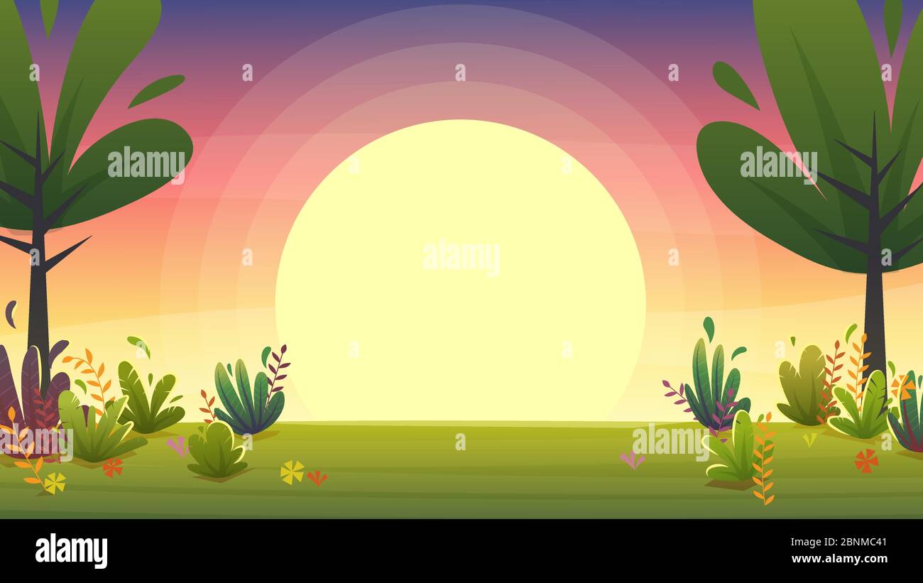 sunset park background, nature park or forest lawn glade and sunset sky ...