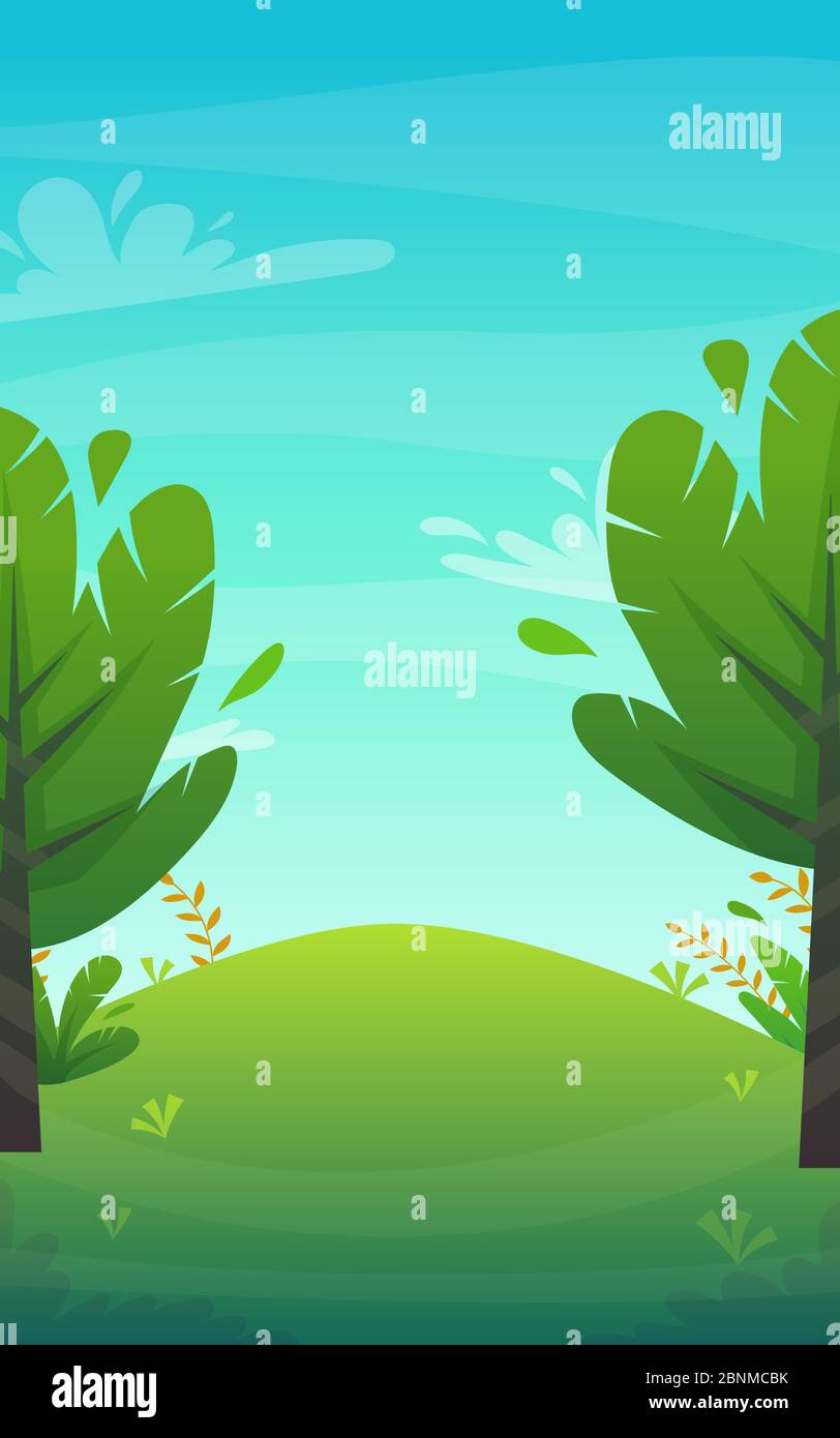 nature park background. green grass on the lawn field, bushes plants ...