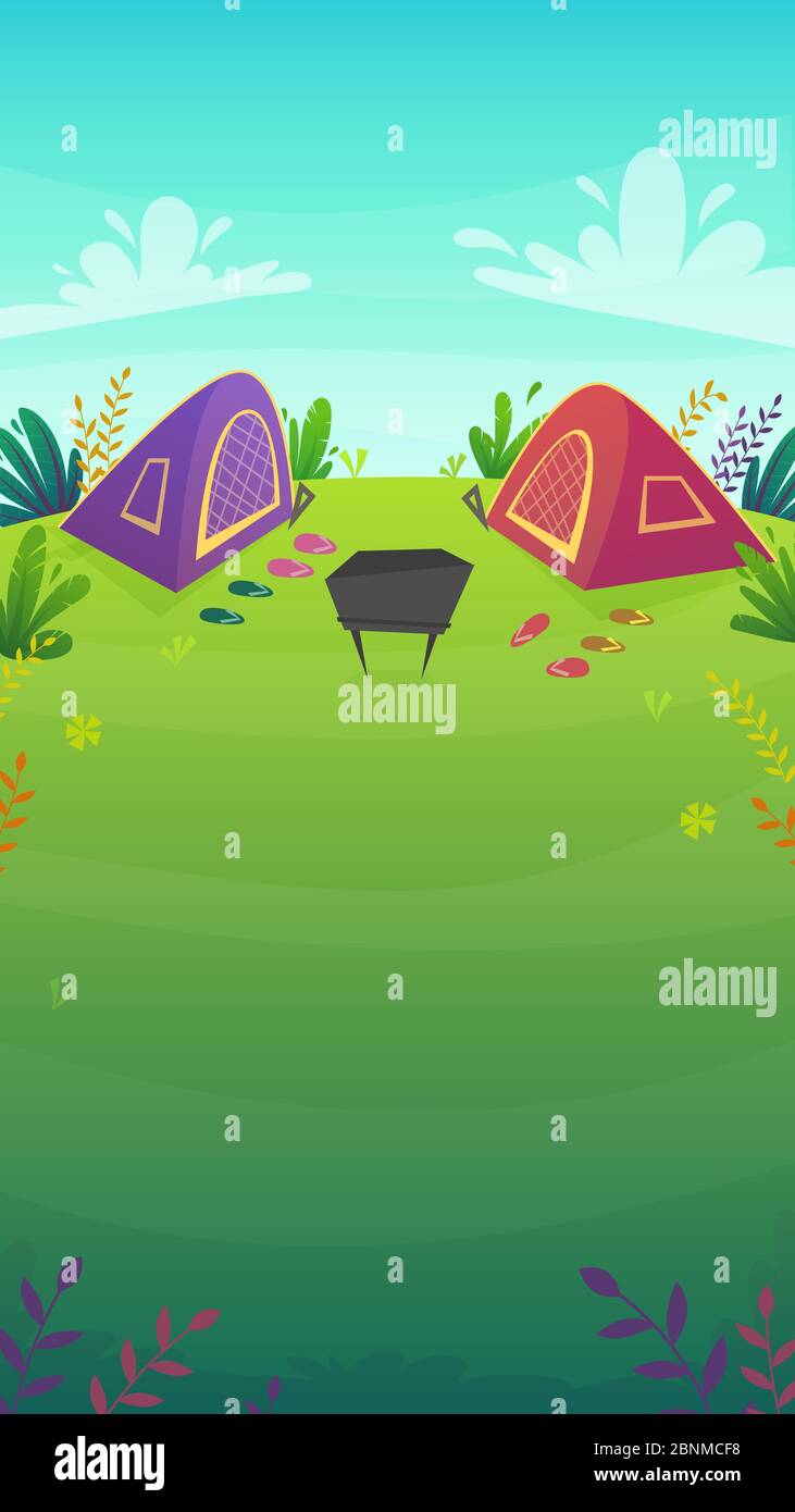 nature park background. green grass on the lawn field, bushes plants ...