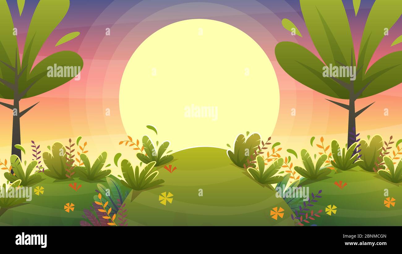 sunset park background, nature park or forest lawn glade and sunset sky ...