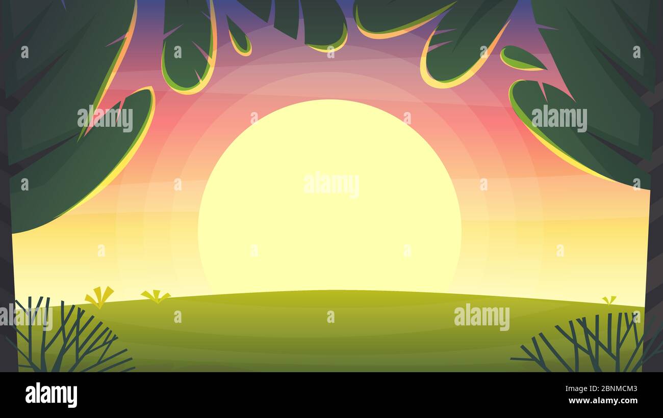 sunset park background, nature park or forest lawn glade and sunset sky ...