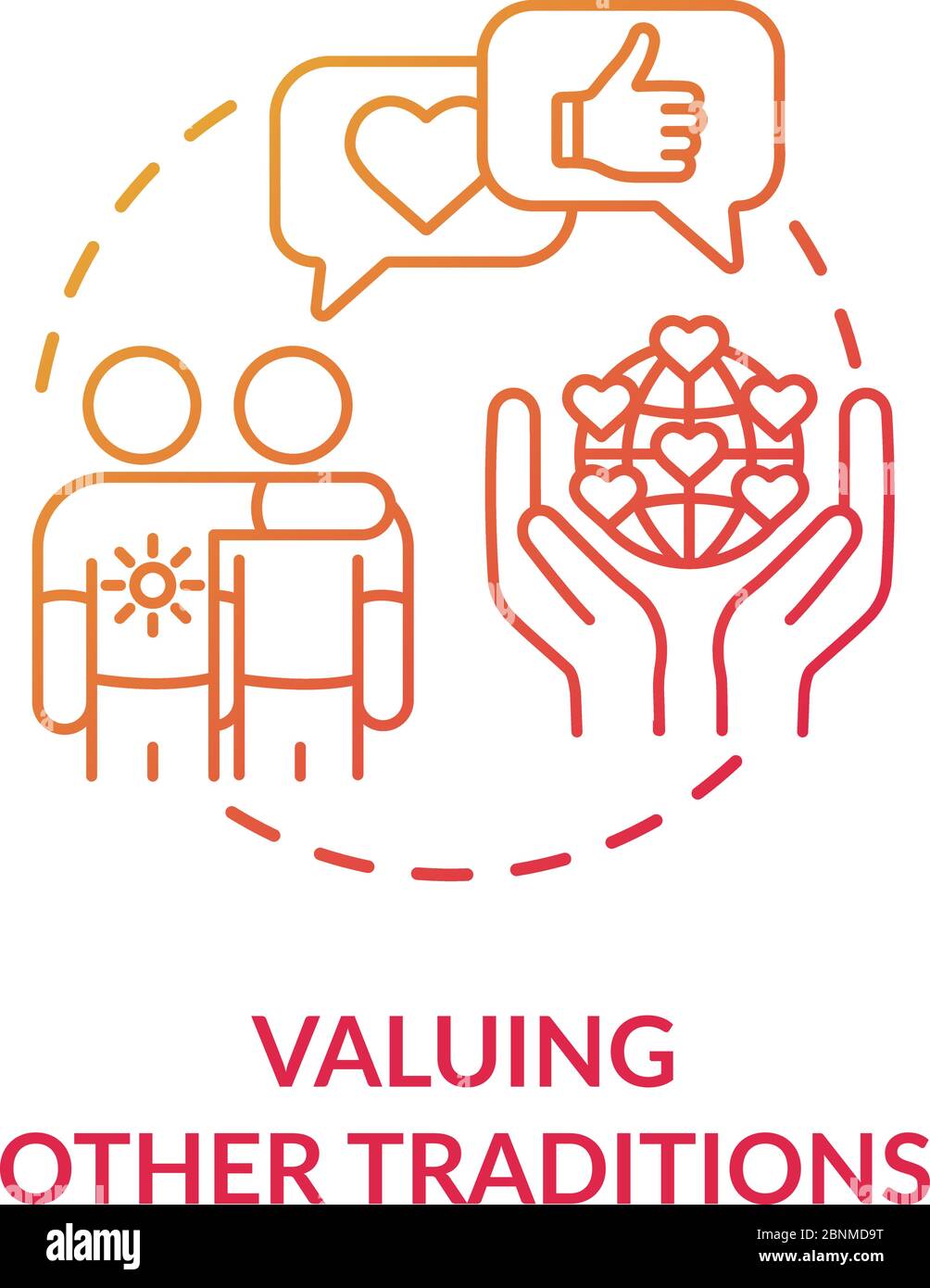 Valuing other tradition red concept icon. Multinational communication ...